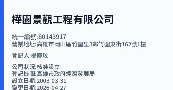 樺園景觀工程有限公司的照片-統編 80143917(高雄市) 公司登記資料與營業項目詳細圖表