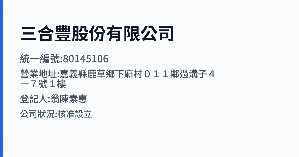 三合豐股份有限公司 - 統編 80145106(嘉義縣) 公司登記資料與營業項目詳細圖表