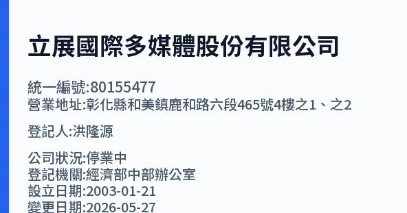 立展國際多媒體股份有限公司的照片-統編 80155477(彰化縣) 公司登記資料與營業項目詳細圖表