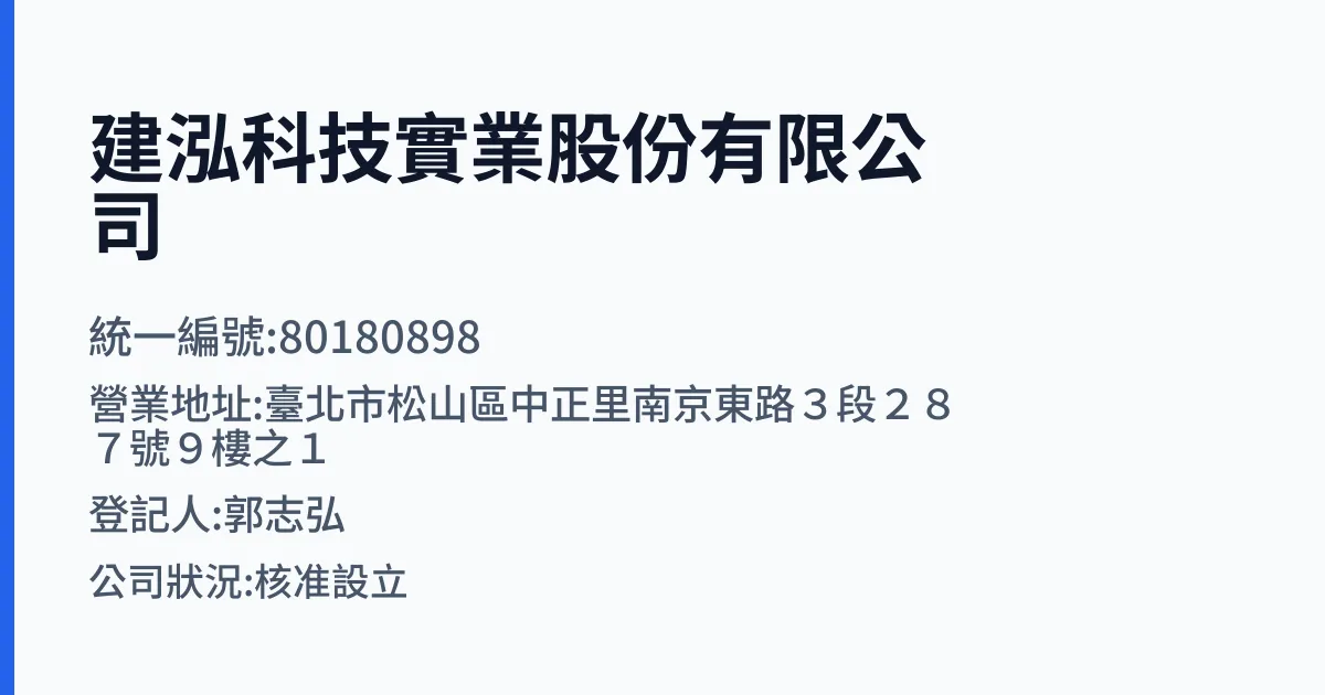 建泓科技實業股份有限公司 - 統編 80180898(臺北市) 公司登記資料與營業項目詳細圖表