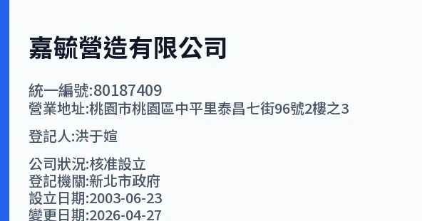 嘉毓營造有限公司的照片-統編 80187409(桃園市) 公司登記資料與營業項目詳細圖表