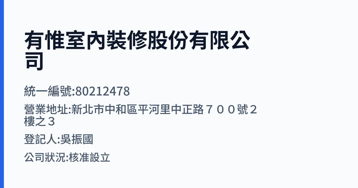 有惟室內裝修股份有限公司 - 統編 80212478(新北市) 公司登記資料與營業項目詳細圖表