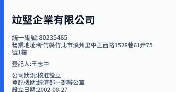 竝堅企業有限公司的照片-統編 80235465(新竹縣) 公司登記資料與營業項目詳細圖表