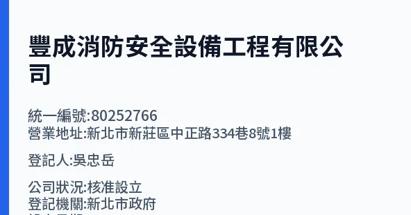 豐成消防安全設備工程有限公司的照片-統編 80252766(新北市) 公司登記資料與營業項目詳細圖表