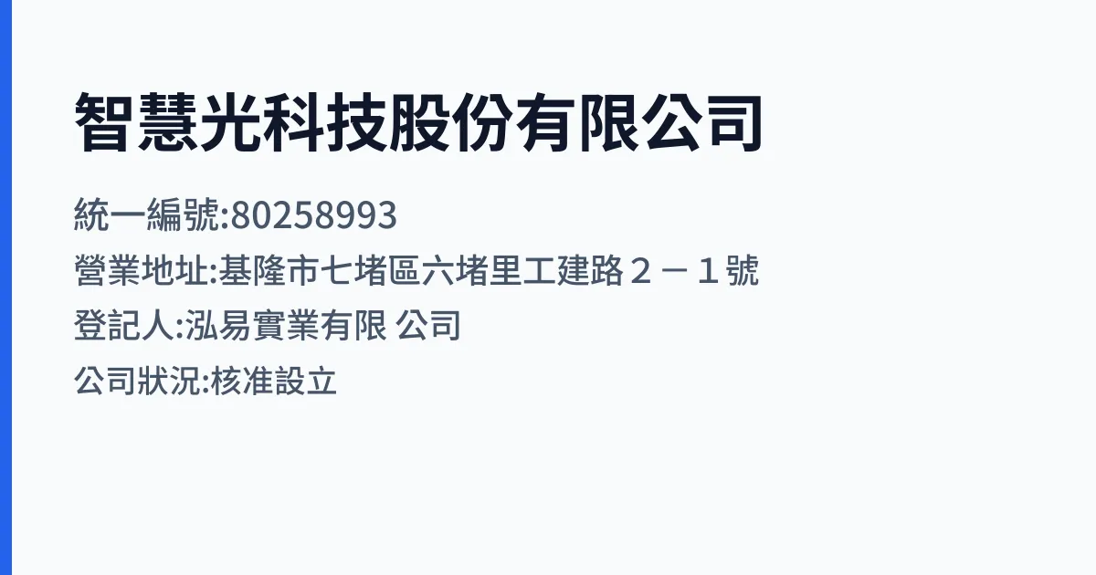 智慧光科技股份有限公司 - 統編 80258993(基隆市) 公司登記資料與營業項目詳細圖表