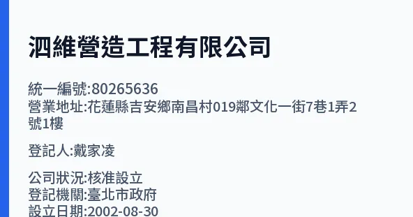 泗維營造工程有限公司的照片-統編 80265636(花蓮縣) 公司登記資料與營業項目詳細圖表