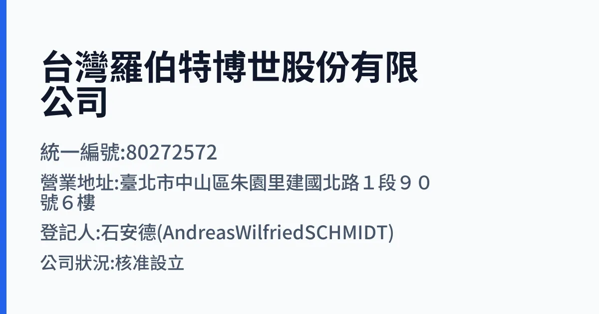 台灣羅伯特博世股份有限公司 - 統編 80272572(臺北市) 公司登記資料與營業項目詳細圖表