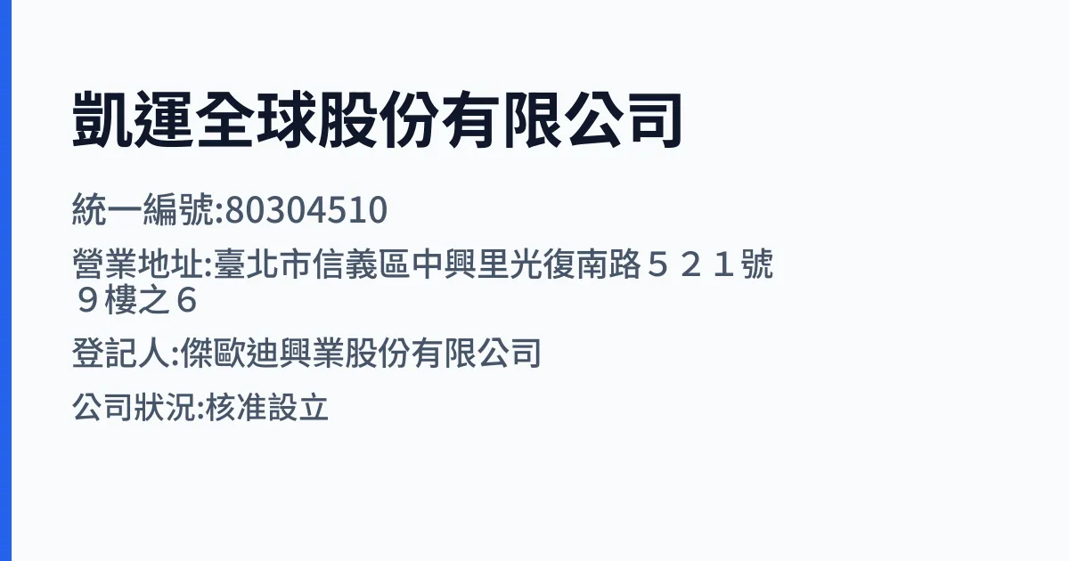 凱運全球股份有限公司 - 統編 80304510（臺北市） 公司登記資料與營業項目詳細圖表