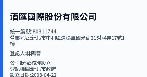 酒匯國際股份有限公司的照片-統編 80311744(新北市) 公司登記資料與營業項目詳細圖表