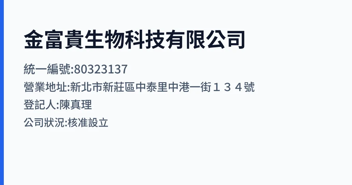 金富貴生物科技有限公司 - 統編 80323137（新北市） 公司登記資料與營業項目詳細圖表