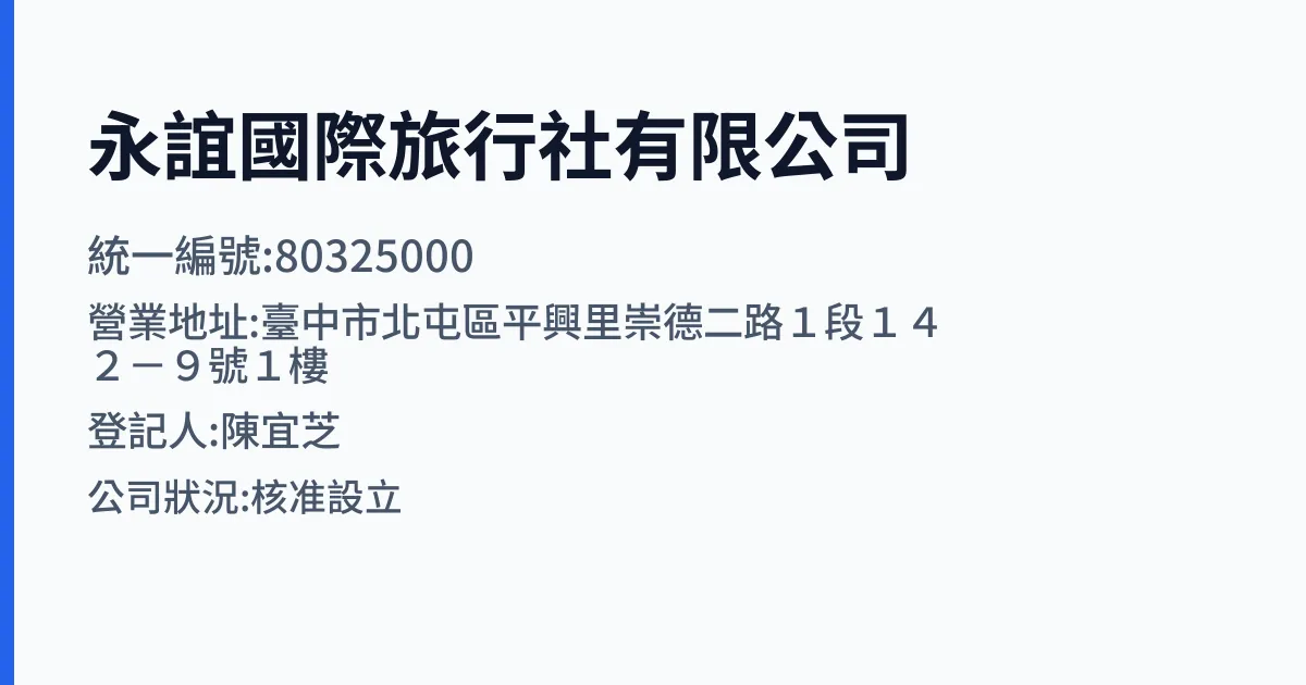 永誼國際旅行社有限公司 - 統編 80325000(臺中市) 公司登記資料與營業項目詳細圖表