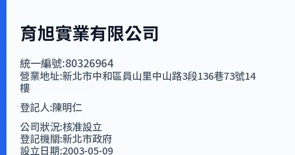 育旭實業有限公司的照片-統編 80326964(新北市) 公司登記資料與營業項目詳細圖表