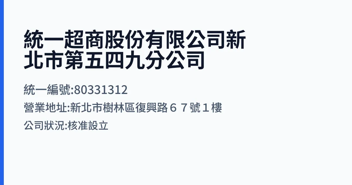 統一超商股份有限公司新北市第五四九分公司 - 統編 80331312(新北市) 公司登記資料與營業項目詳細圖表