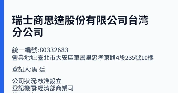 瑞士商思達股份有限公司台灣分公司的照片-統編 80332683(臺北市) 公司登記資料與營業項目詳細圖表
