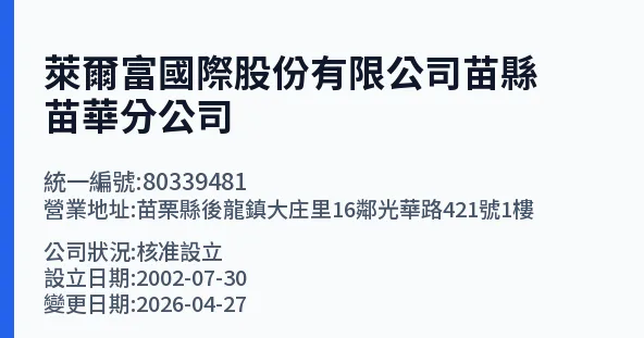 萊爾富國際股份有限公司苗縣苗華分公司的照片-統編 80339481(苗栗縣) 公司登記資料與營業項目詳細圖表