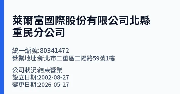 萊爾富國際股份有限公司北縣重民分公司的照片-統編 80341472(新北市) 公司登記資料與營業項目詳細圖表