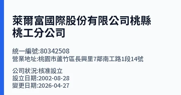 萊爾富國際股份有限公司桃縣桃工分公司的照片-統編 80342508(桃園市) 公司登記資料與營業項目詳細圖表