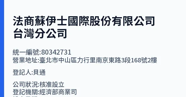 法商蘇伊士國際股份有限公司台灣分公司的照片-統編 80342731(臺北市) 公司登記資料與營業項目詳細圖表