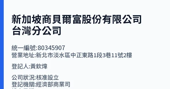 新加坡商貝爾富股份有限公司台灣分公司的照片-統編 80345907(新北市) 公司登記資料與營業項目詳細圖表
