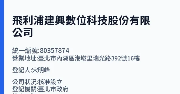 飛利浦建興數位科技股份有限公司的照片-統編 80357874(臺北市) 公司登記資料與營業項目詳細圖表