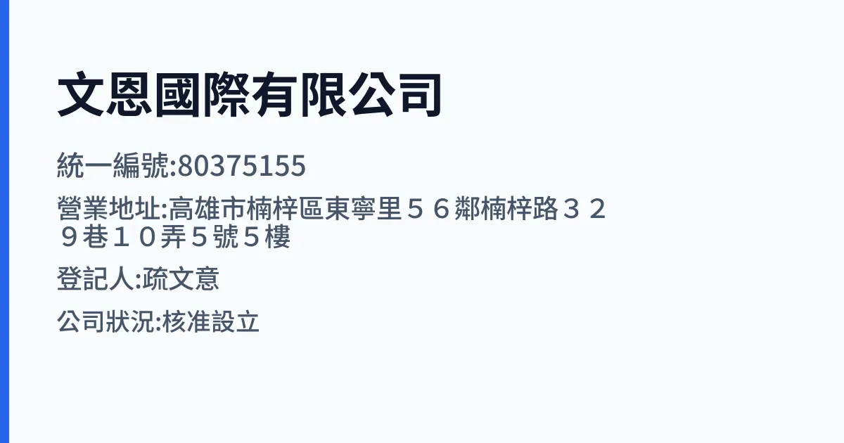 文恩國際有限公司 - 統編 80375155(高雄市) 公司登記資料與營業項目詳細圖表
