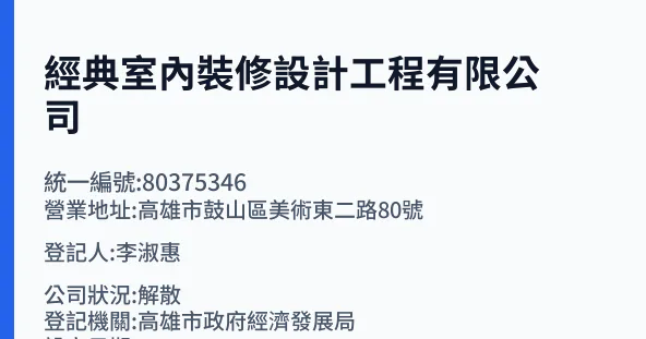 經典室內裝修設計工程有限公司的照片-統編 80375346(高雄市) 公司登記資料與營業項目詳細圖表