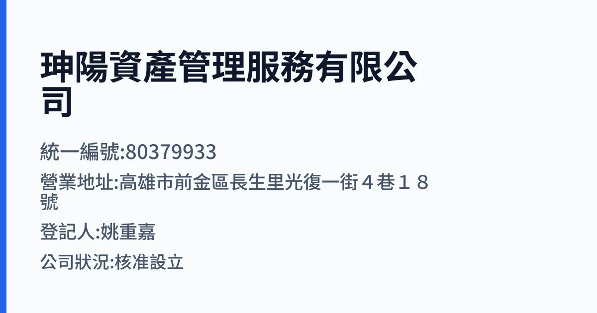 珅陽資產管理服務有限公司 - 統編 80379933(高雄市) 公司登記資料與營業項目詳細圖表
