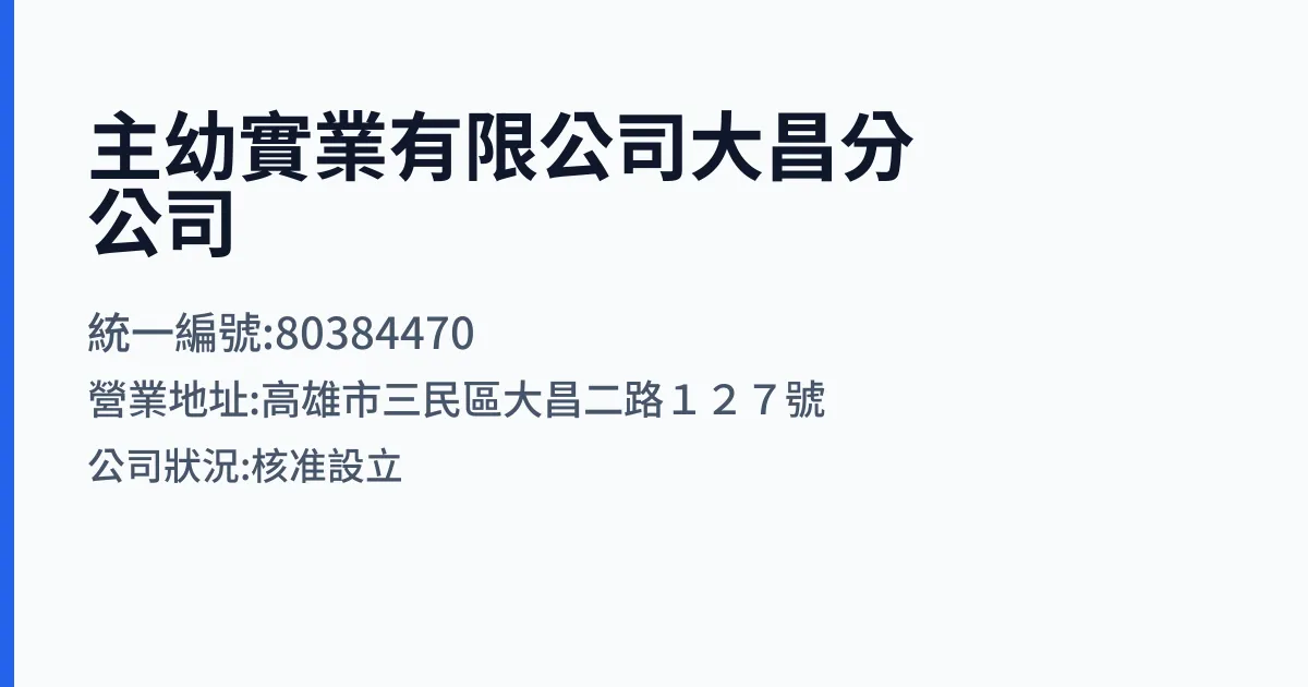 主幼實業有限公司大昌分公司 - 統編 80384470(高雄市) 公司登記資料與營業項目詳細圖表