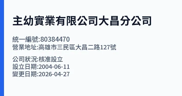 主幼實業有限公司大昌分公司的照片-統編 80384470(高雄市) 公司登記資料與營業項目詳細圖表