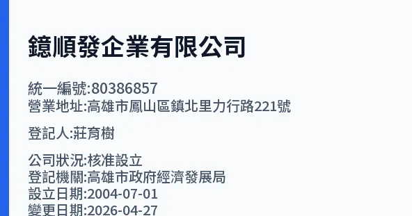 鐿順發企業有限公司的照片-統編 80386857(高雄市) 公司登記資料與營業項目詳細圖表