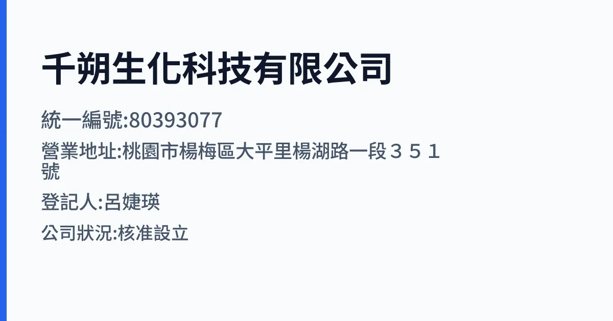 千朔生化科技有限公司 - 統編 80393077(桃園市) 公司登記資料與營業項目詳細圖表