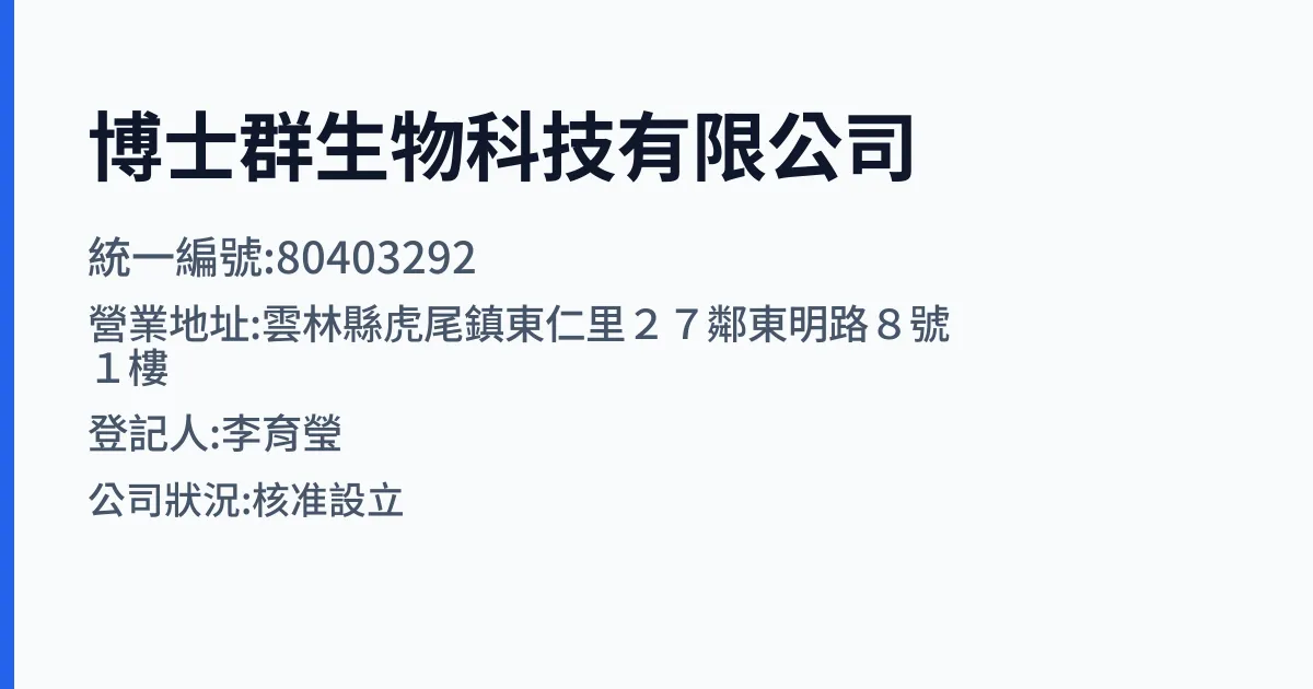 博士群生物科技有限公司 - 統編 80403292(雲林縣) 公司登記資料與營業項目詳細圖表