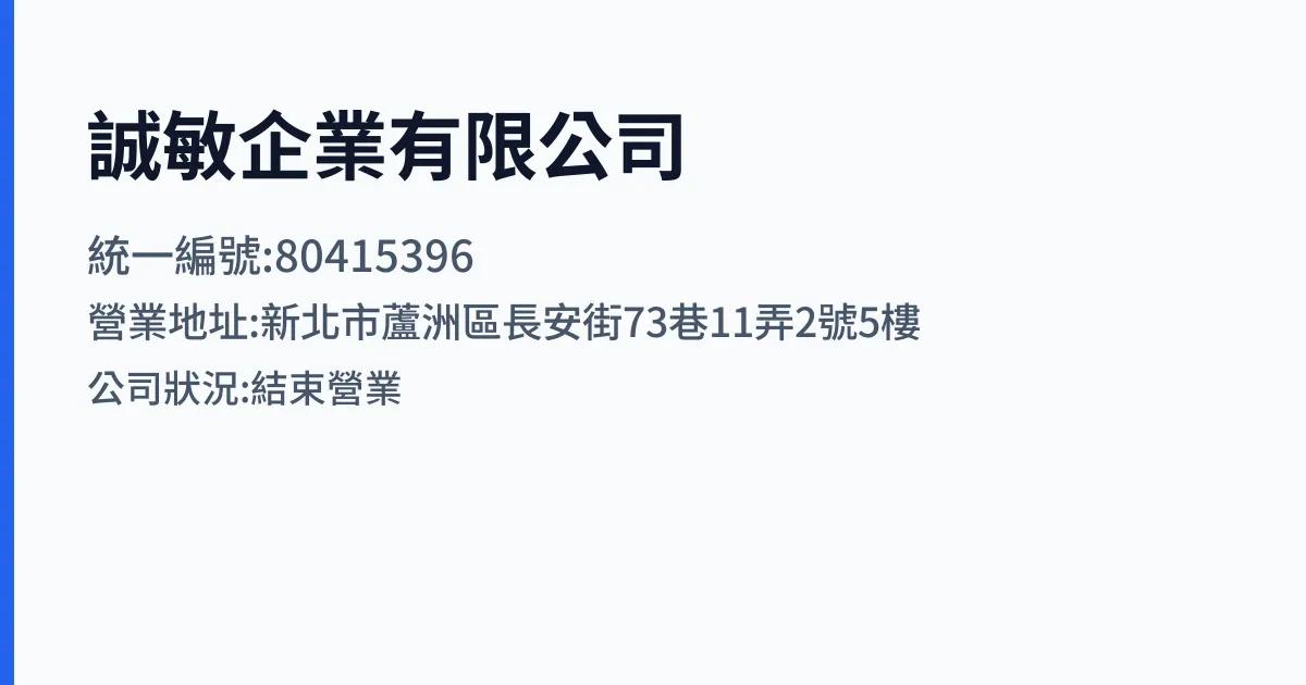 誠敏企業有限公司 - 統編 80415396(新北市) 公司登記資料與營業項目詳細圖表
