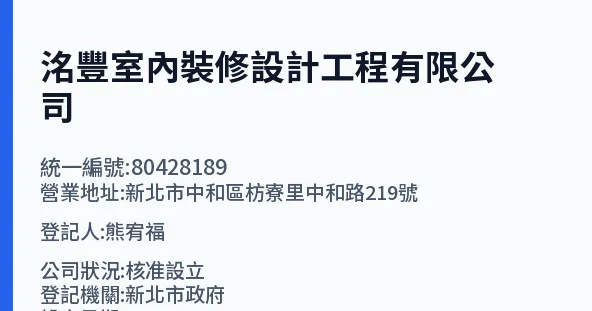 洺豐室內裝修設計工程有限公司的照片-統編 80428189(新北市) 公司登記資料與營業項目詳細圖表