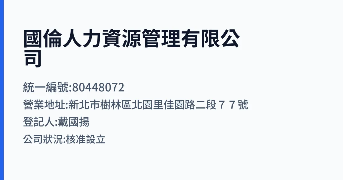 國倫人力資源管理有限公司 - 統編 80448072(新北市) 公司登記資料與營業項目詳細圖表