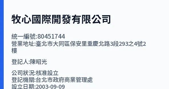 牧心國際開發有限公司的照片-統編 80451744(臺北市) 公司登記資料與營業項目詳細圖表