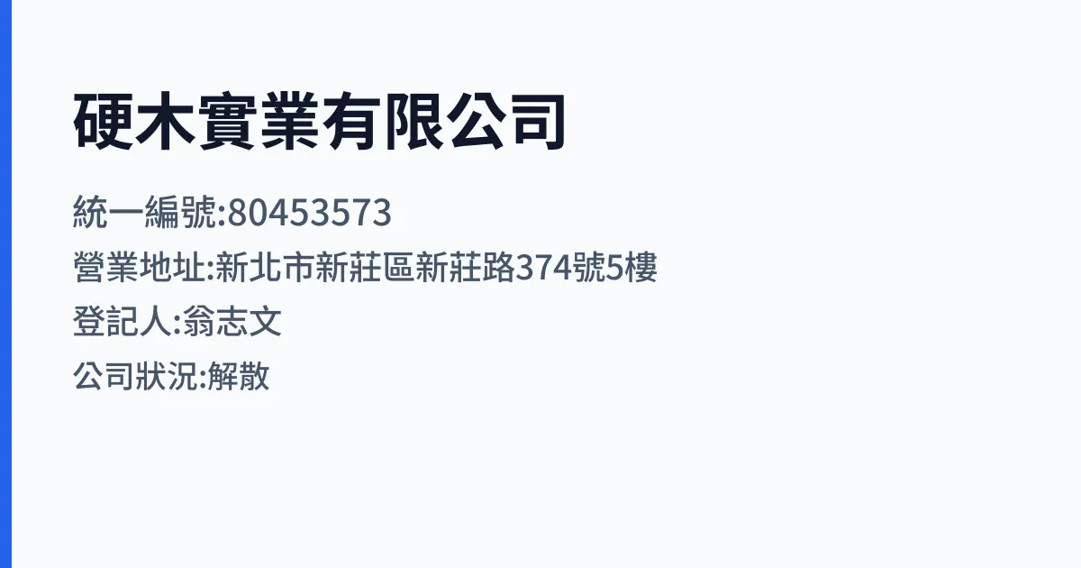 硬木實業有限公司 - 統編 80453573(新北市) 公司登記資料與營業項目詳細圖表