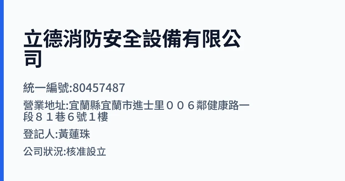 立德消防安全設備有限公司 - 統編 80457487(宜蘭縣) 公司登記資料與營業項目詳細圖表