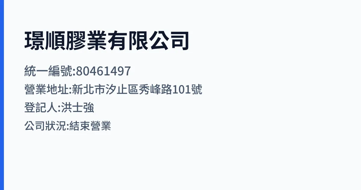 璟順膠業有限公司 - 統編 80461497(新北市) 公司登記資料與營業項目詳細圖表