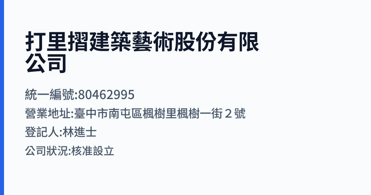 打里摺建築藝術股份有限公司 - 統編 80462995(臺中市) 公司登記資料與營業項目詳細圖表