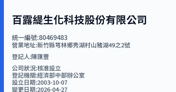 百露緹生化科技股份有限公司的照片-統編 80469483(新竹縣) 公司登記資料與營業項目詳細圖表