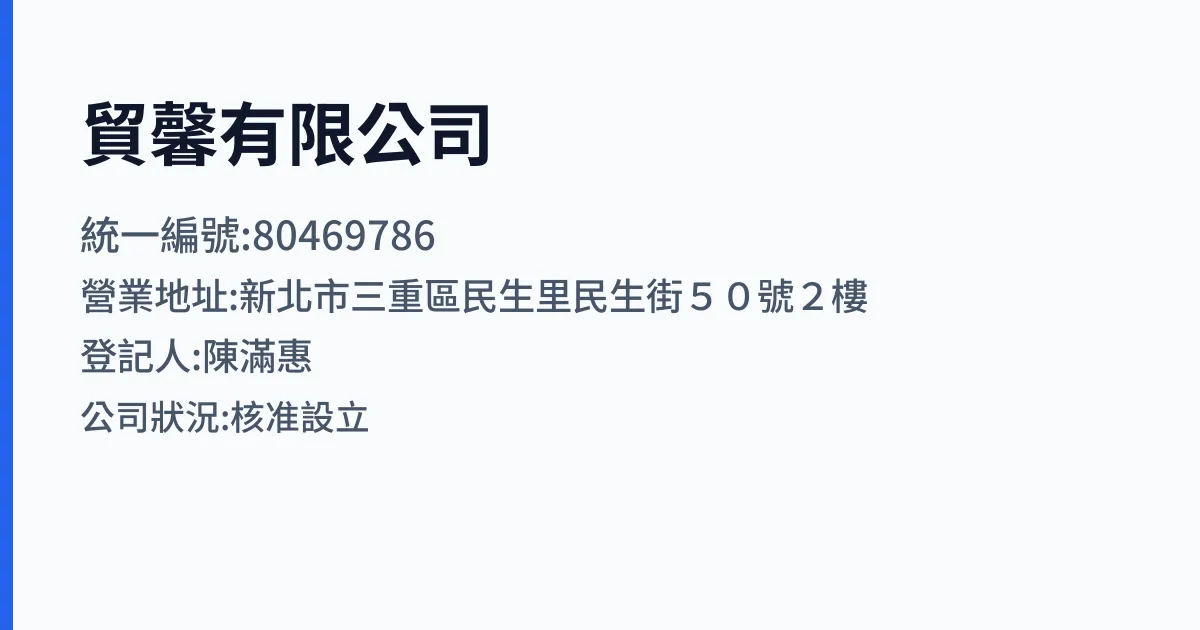 貿馨有限公司 - 統編 80469786(新北市) 公司登記資料與營業項目詳細圖表