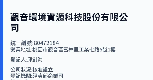 觀音環境資源科技股份有限公司的照片-統編 80472184(桃園市) 公司登記資料與營業項目詳細圖表