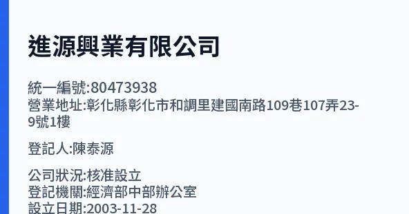 進源興業有限公司的照片-統編 80473938(彰化縣) 公司登記資料與營業項目詳細圖表