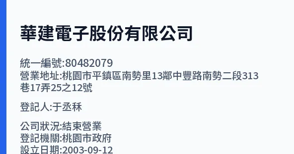 華建電子股份有限公司的照片-統編 80482079(桃園市) 公司登記資料與營業項目詳細圖表