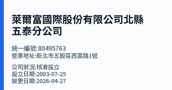 萊爾富國際股份有限公司北縣五泰分公司的照片-統編 80495763(新北市) 公司登記資料與營業項目詳細圖表