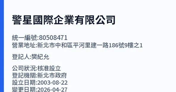 警星國際企業有限公司的照片-統編 80508471(新北市) 公司登記資料與營業項目詳細圖表