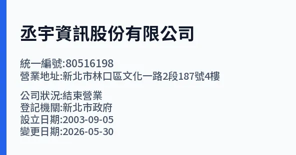 丞宇資訊股份有限公司的照片-統編 80516198(新北市) 公司登記資料與營業項目詳細圖表