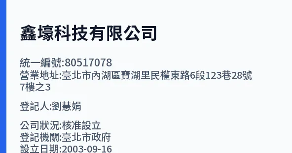鑫壕科技有限公司的照片-統編 80517078(臺北市) 公司登記資料與營業項目詳細圖表