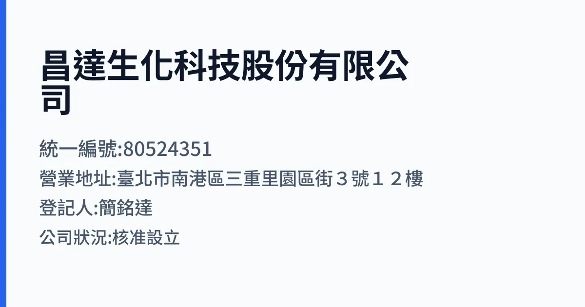 昌達生化科技股份有限公司 - 統編 80524351(臺北市) 公司登記資料與營業項目詳細圖表